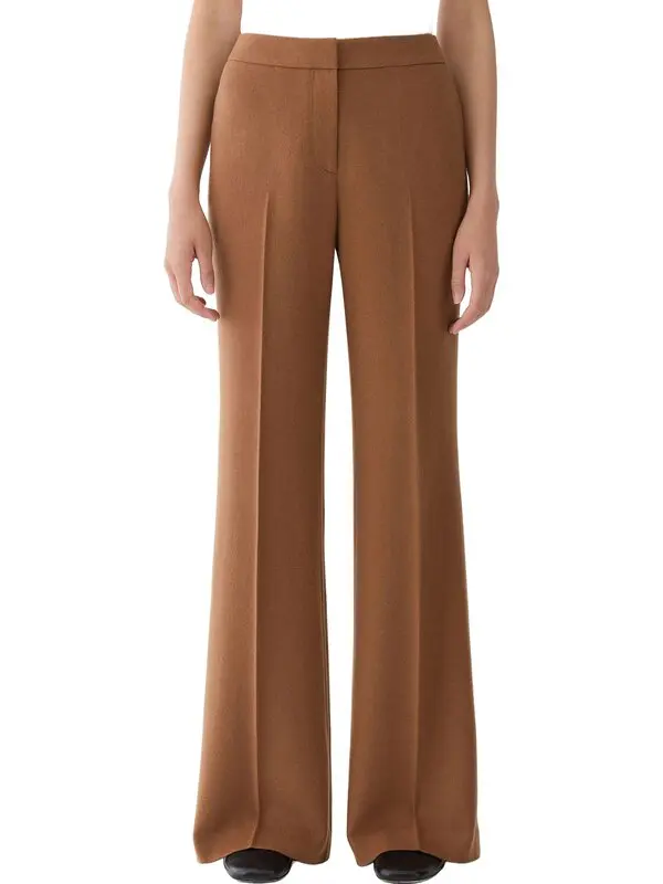 Lafayette 148 New York Camel Hair High Rise Flared Pants - Vicuna