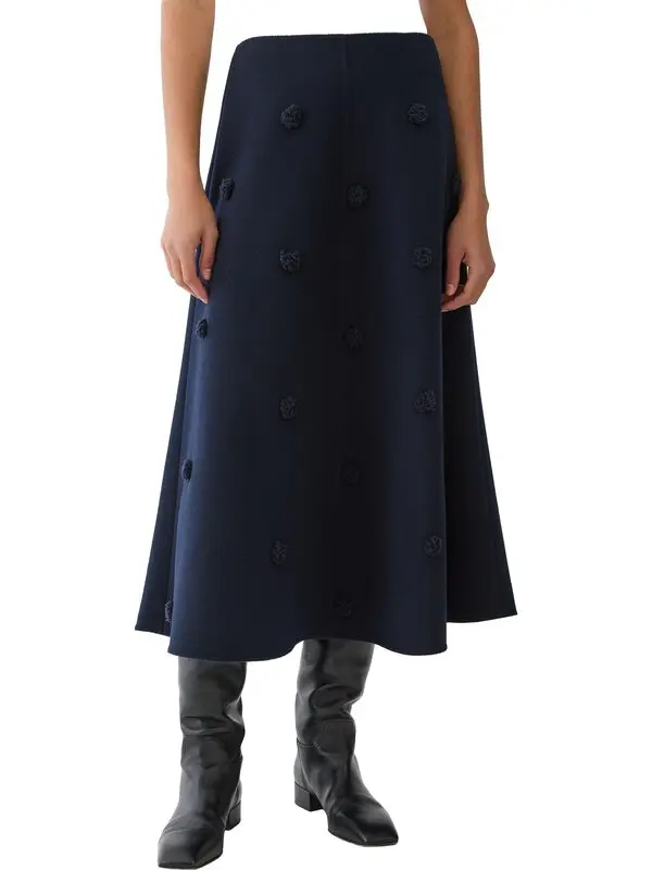 Lafayette 148 New York Wool Cashmere Polka Dot Midi Skirt - Blue Ink