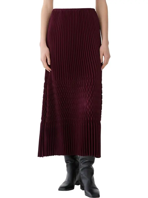 Lafayette 148 New York Satin Plissé Midi Skirt - Aubergine