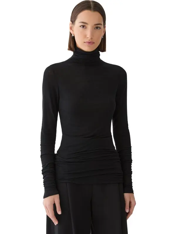 Lafayette 148 New York Viscose Cashmere Jersey Slim Turtleneck - Black