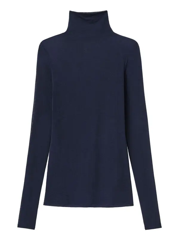 Lafayette 148 New York Viscose Cashmere Jersey Slim Turtleneck - Blue Ink