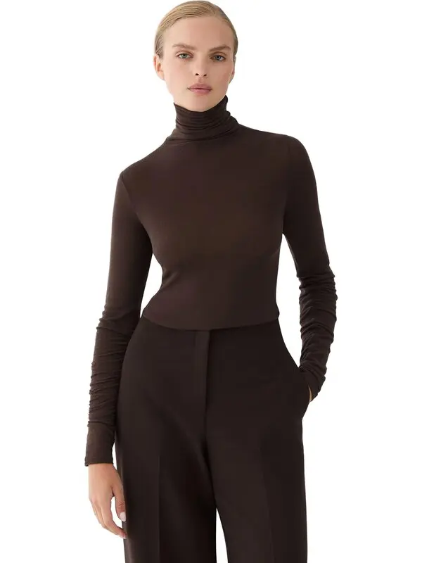 Lafayette 148 New York Viscose Cashmere Jersey Slim Turtleneck - Truffle