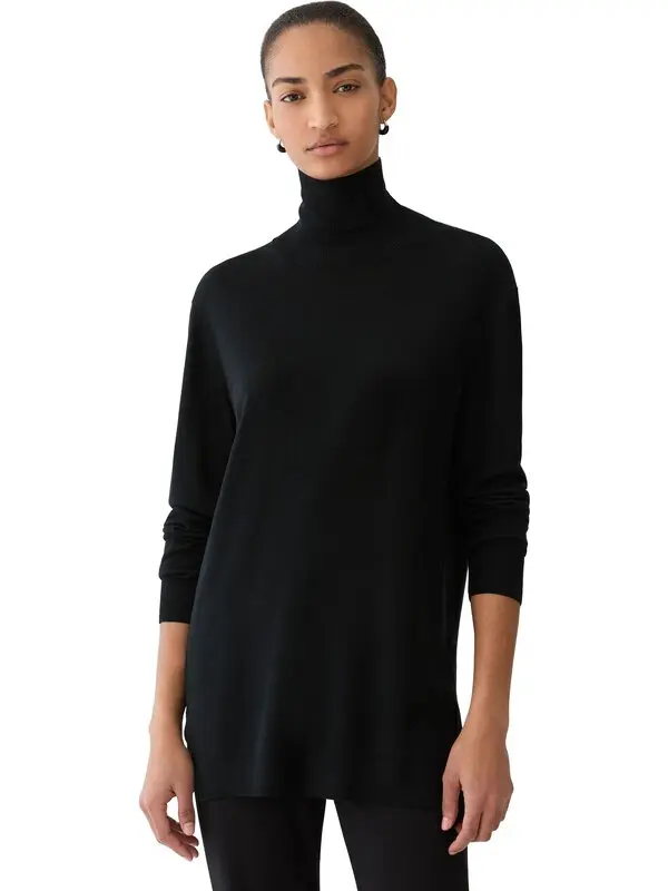 Lafayette 148 New York Washable Merino Wool Stand Collar Sweater - Black