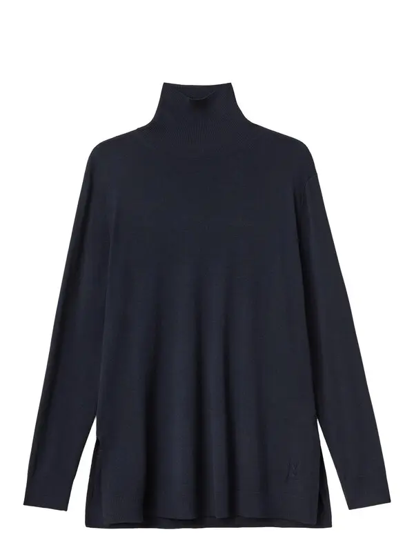Lafayette 148 New York Washable Merino Wool Stand Collar Sweater - Blue Ink