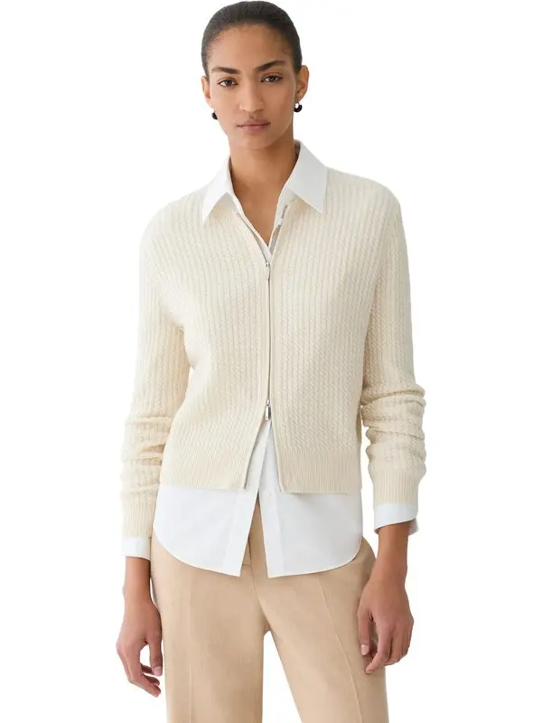 Lafayette 148 New York Cashmere Cabled Cropped Button Cardigan - Cloud
