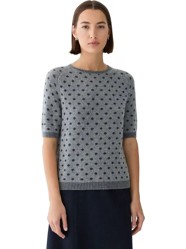 Lafayette 148 New York Polka Dot Jacquard Cashmere Sweater - Nickel Multi