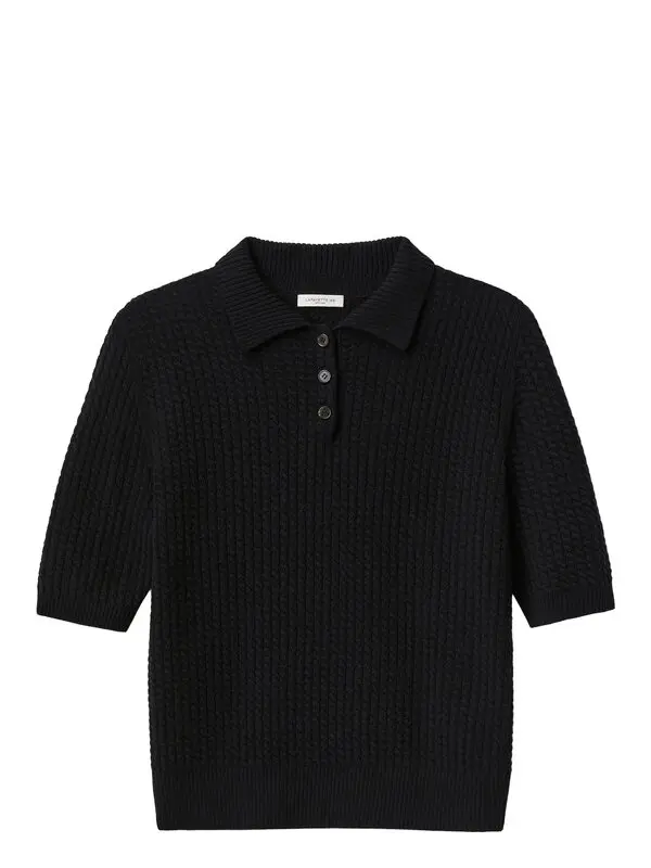 Lafayette 148 New York Cashmere Cabled Short Sleeve Polo Sweater - Black