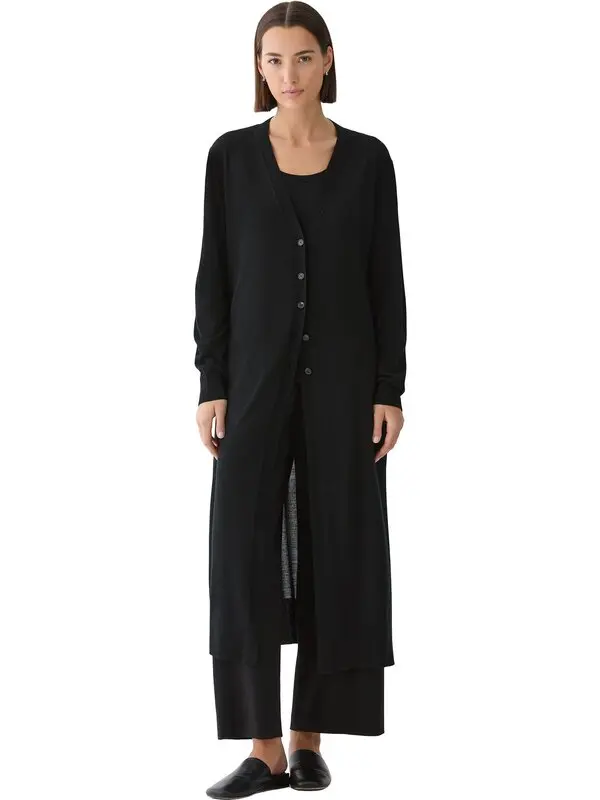 Lafayette 148 New York Washable Merino Wool Button Front Long Cardigan - Black