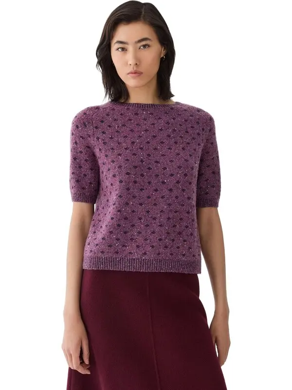 Lafayette 148 New York Polka Dot Jacquard Cashmere Short Sleeve Sweater - Mulberry Multi