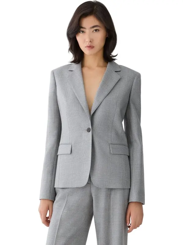 Lafayette 148 New York Petite Wool Glen Plaid Single-button Blazer - Nickel Multi