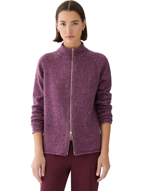 Lafayette 148 New York Cashmere Donegal Zip Front Cardigan - Mulberry Multi