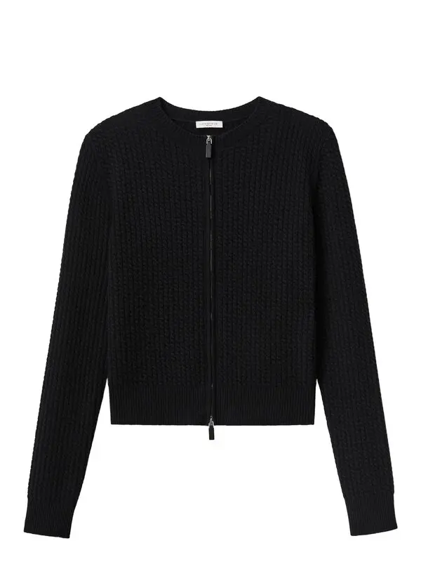 Lafayette 148 New York Cashmere Cable Cropped Zip Cardigan - Black