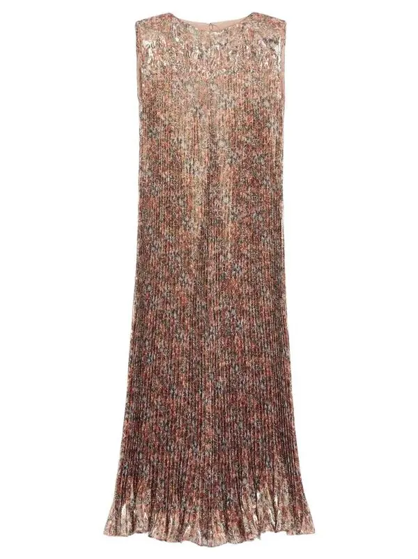 Valentino Garavani Pleated Millefiori Allover Flowerism Lurex Midi Dress - Multicolour