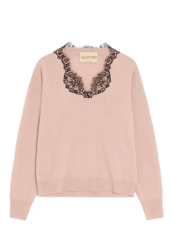Valentino Garavani Cashmere Jumper With Lace Trim - Poudre