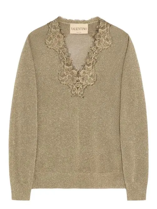 Valentino Garavani Lurex Jumper With Lace Trim - Gold