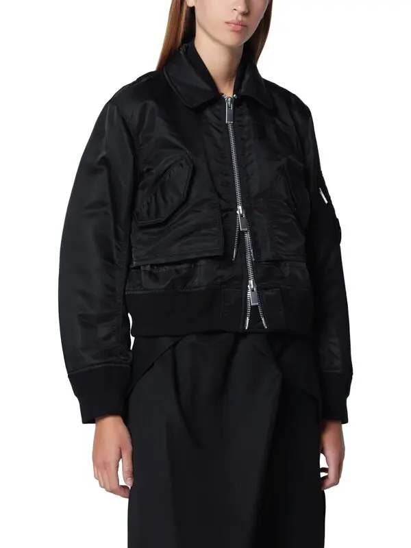 Sacai Satin-effect Nylon Zip Bomber Jacket - Black