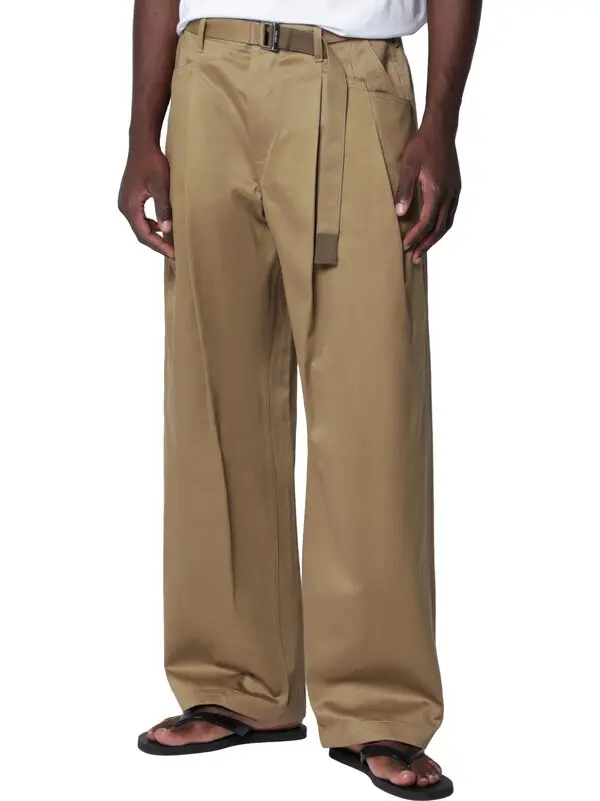 Sacai Cotton Twill Trousers With Belt - Beige