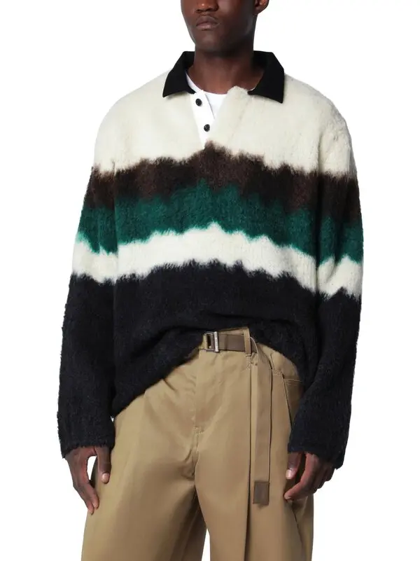 Sacai Striped Brushed Knit Polo Sweater - Multicolor