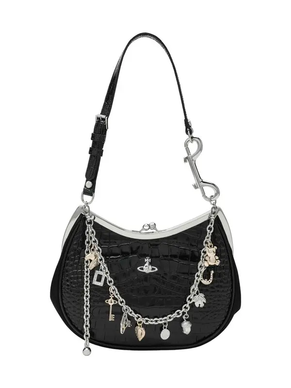 VIVIENNE WESTWOOD Croc-effect Patent Leather Charm Bag - Black