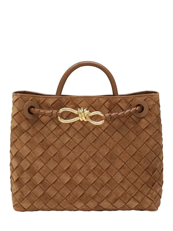Bottega Veneta Small Andiamo Handbag In Woven Suede - Brown