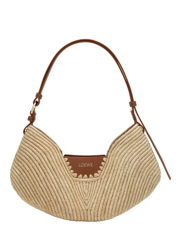 Loewe Medium Swing Bag In Raffia And Calf Leather - Beige