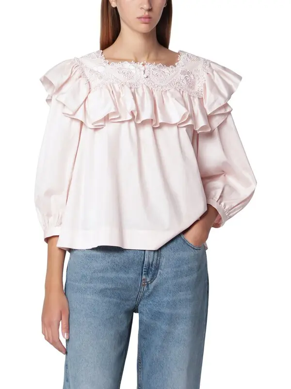 Chloé Cotton Ruffle Blouse - Pink