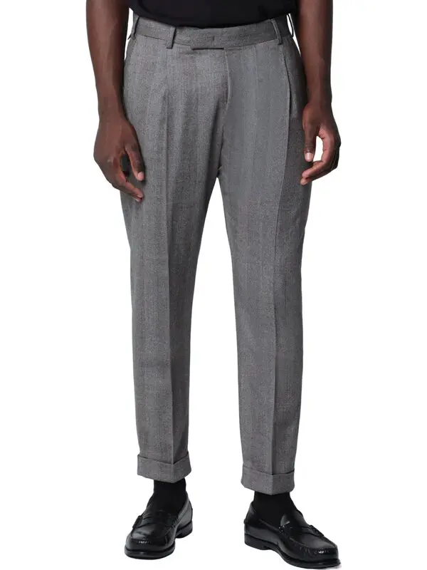 PT TORINO Tailored Slim-fit Trousers With Micro Herringbone Pattern - Brown