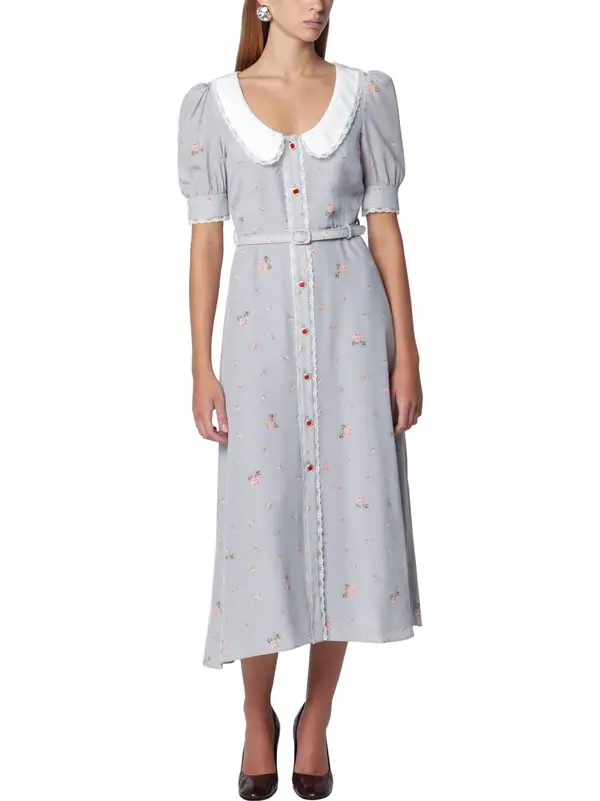 Alessandra Rich Floral Print Silk Midi Dress - Grey