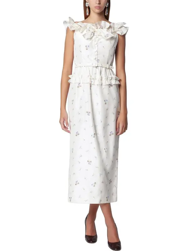 Alessandra Rich Floral Print Silk Midi Dress - White