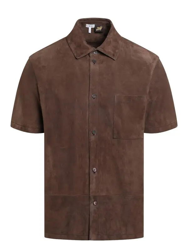 Loewe Short-sleeved Shirt In Dark Suede Goatskin - Brown