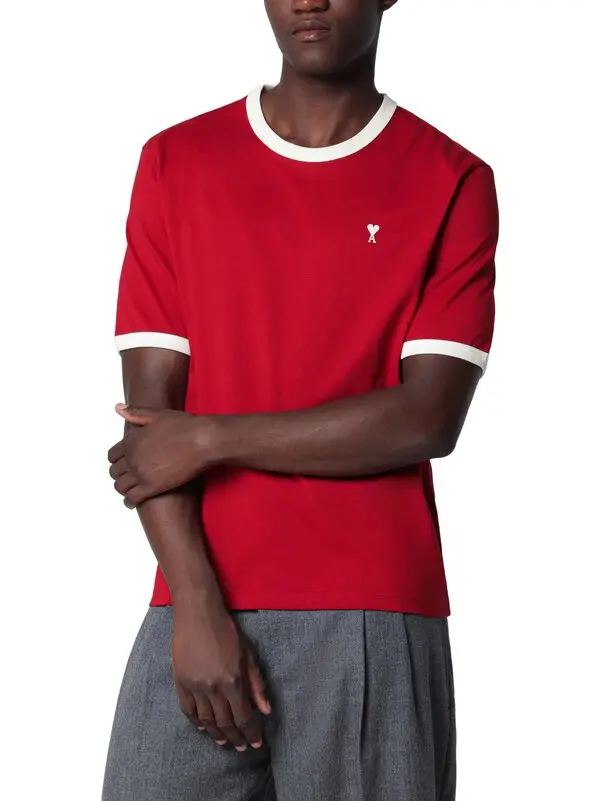 AMI Paris Ruby /ivory De Coeur Cotton T-shirt - Red