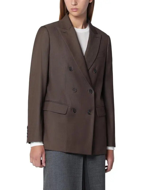 Max Mara Leather Double-breasted Wool Jacket - Brown