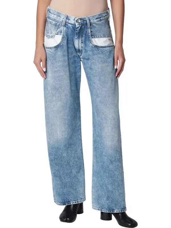 MAISON MARGIELA Light Washed Blue Denim Jeans With Contrasting Insert Pockets - Light Blue