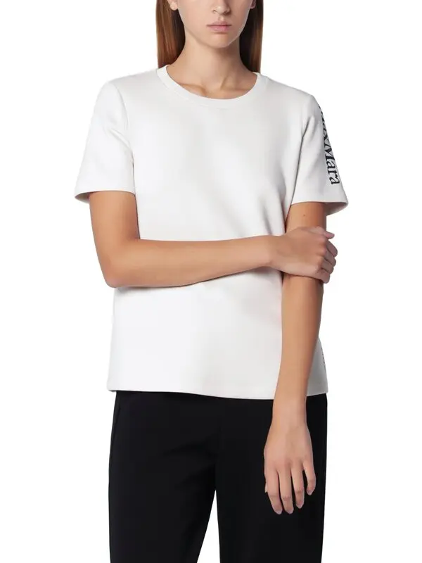 Max Mara Cru Cotton-blend T-shirt With Embroidered Logo - Beige