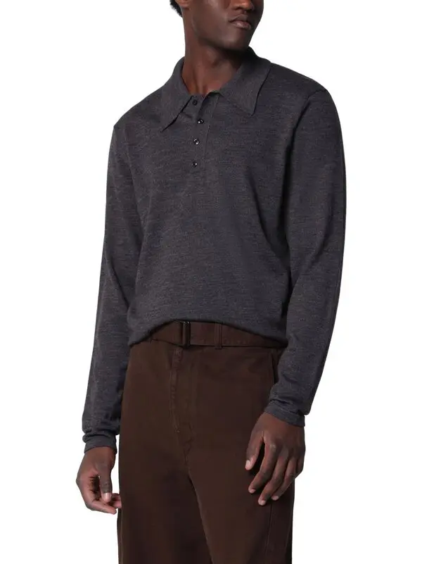 LEMAIRE Grey Long-sleeve Wool Polo Shirt - Brown