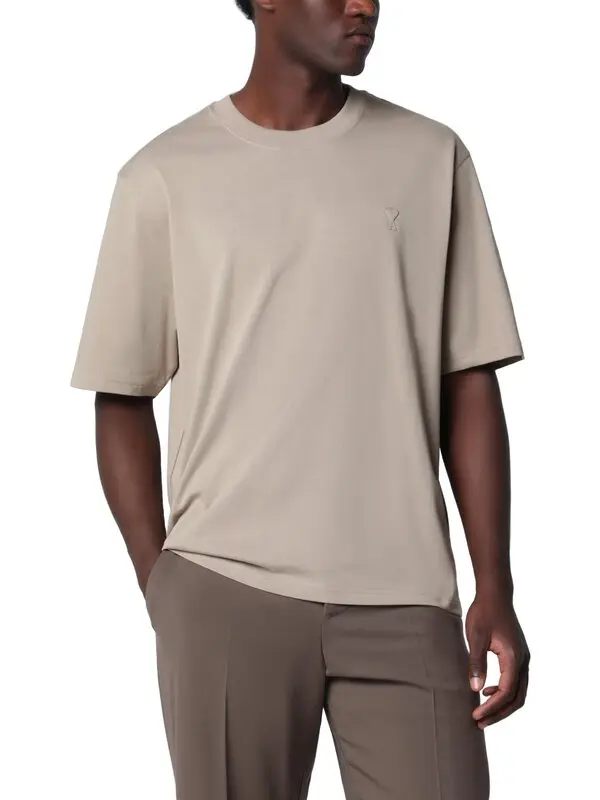AMI Paris Taupe De Coeur Cotton T-shirt - Beige