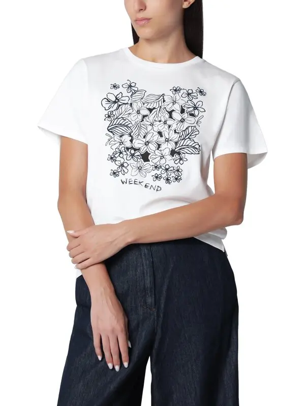 Max Mara Cotton Jersey T-shirt With Floral Graphic - White