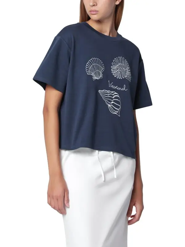 Max Mara Embroidered Cotton Jersey T-shirt - Blue