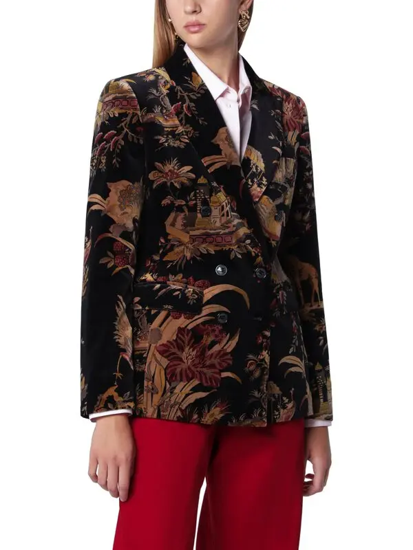 Etro Printed Velvet Double-breasted Jacket - Grey