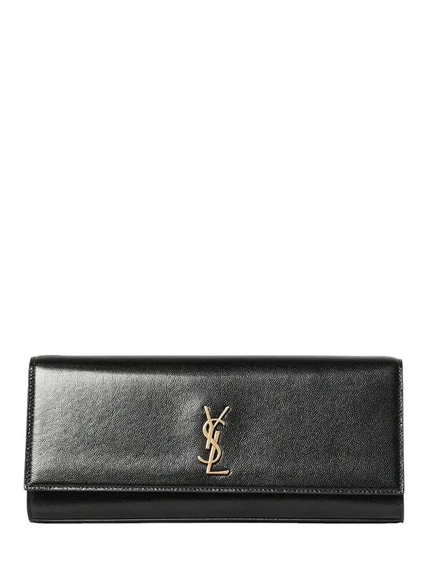 Saint Laurent Calf Leather Clutch With Gold Tone Logo - Black
