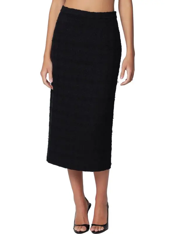 Alessandra Rich Boucle Tweed Midi Skirt With Back Slit - Black