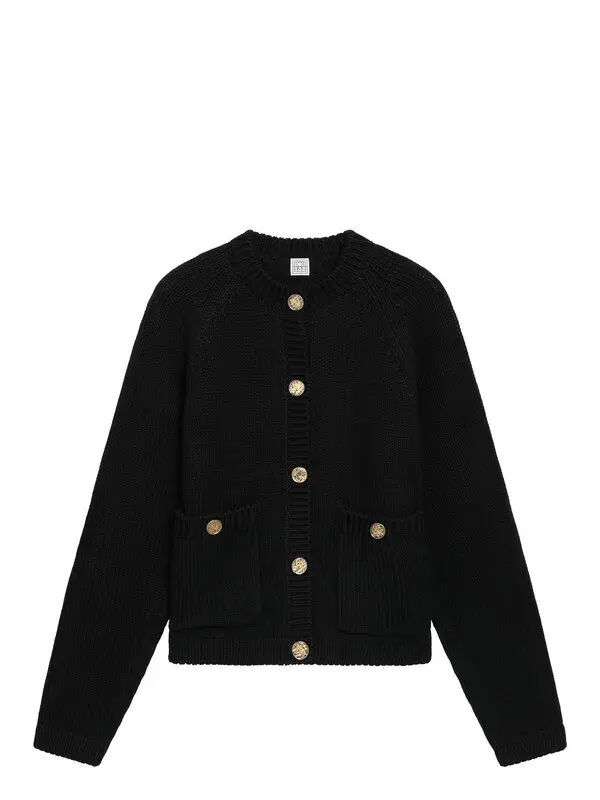 TOTEME Organic Cotton Cardigan With Hammered Metal Buttons - Black