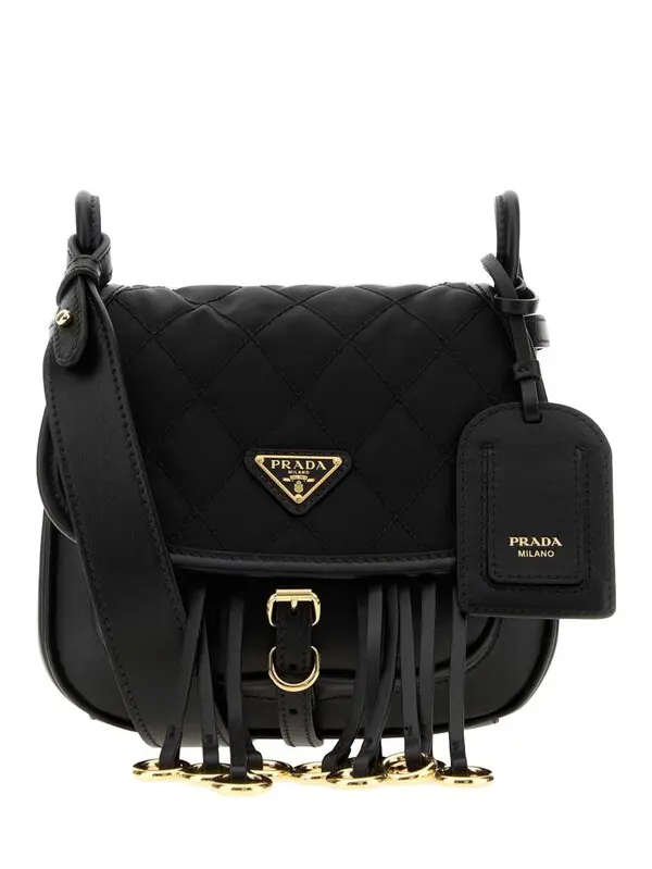Prada Quilted Leather Crossbody Bag With Fringe - Black