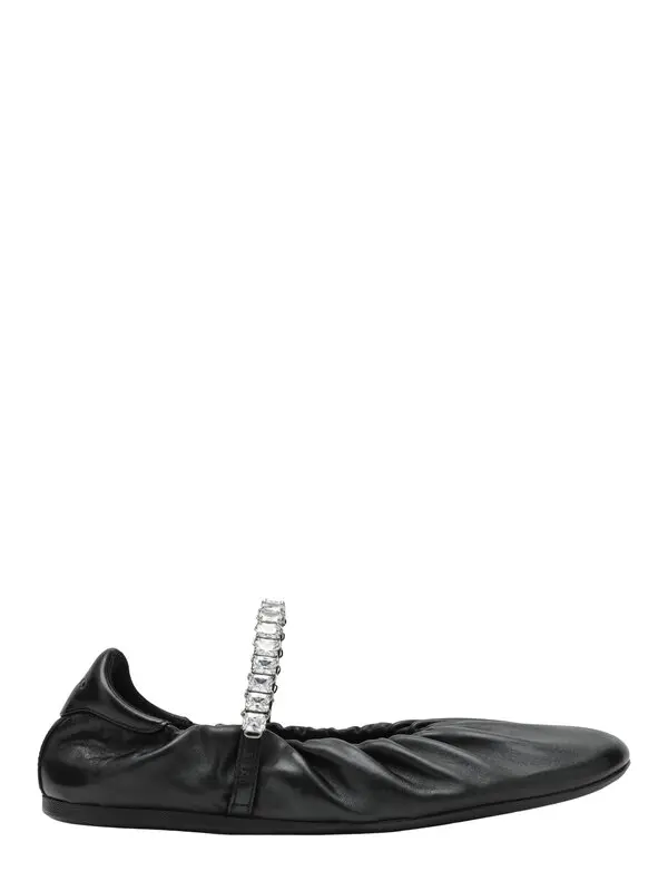 JIMMY CHOO Nappa Leather Ballet Flats With Crystal Embellishment - Black