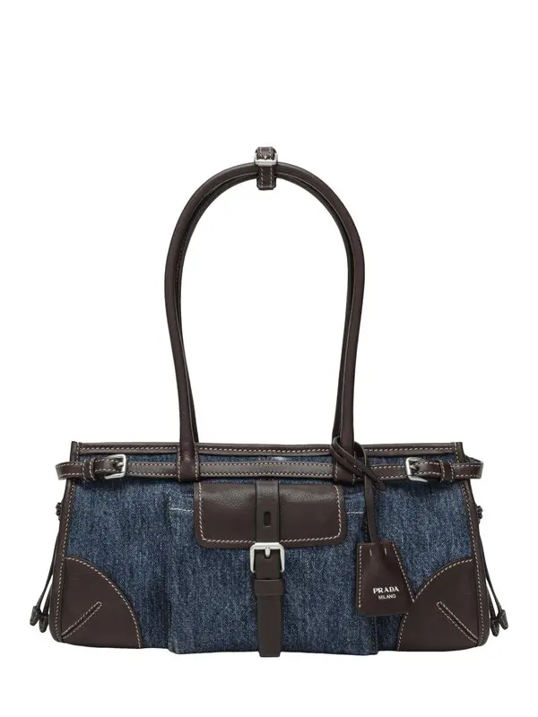Prada Bonnie Medium Handbag In Denim And Leather - Blue