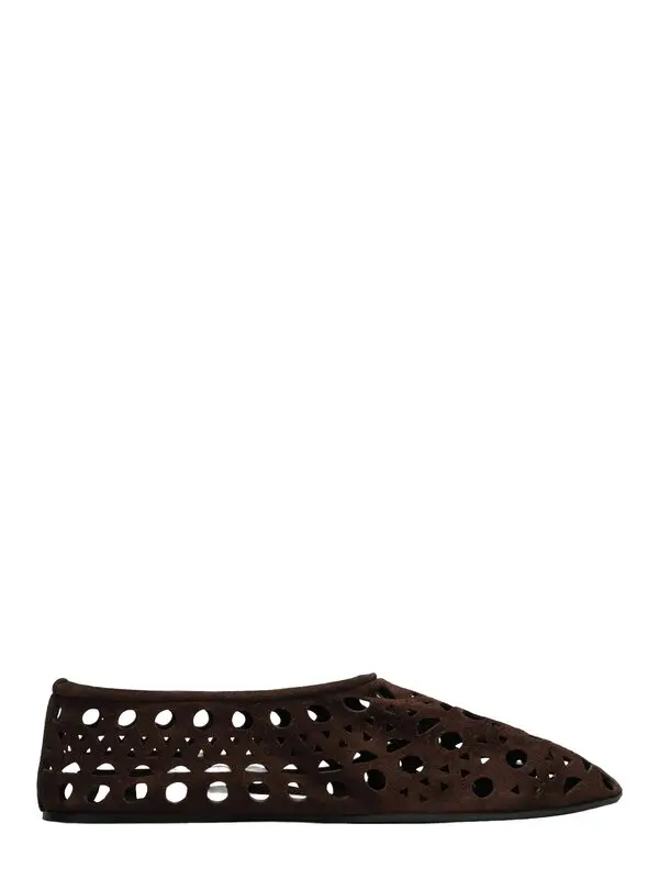Alaïa Perforated Suede Vienne Slippers - Brown
