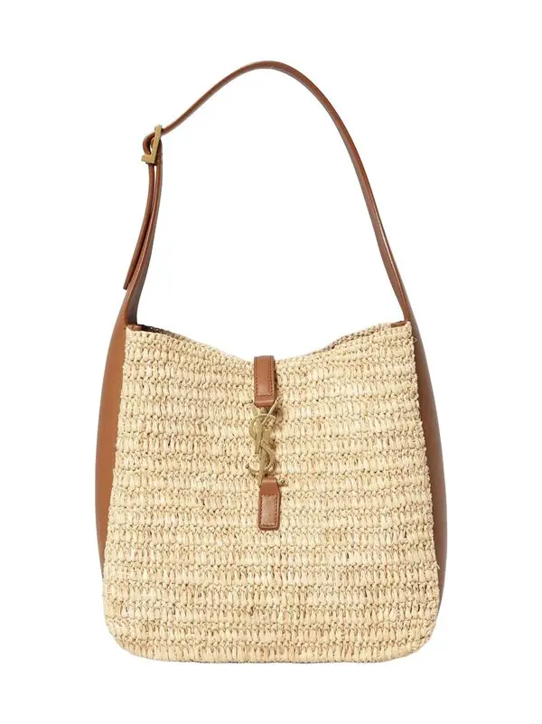 Saint Laurent Raffia And Leather Bag - Cream