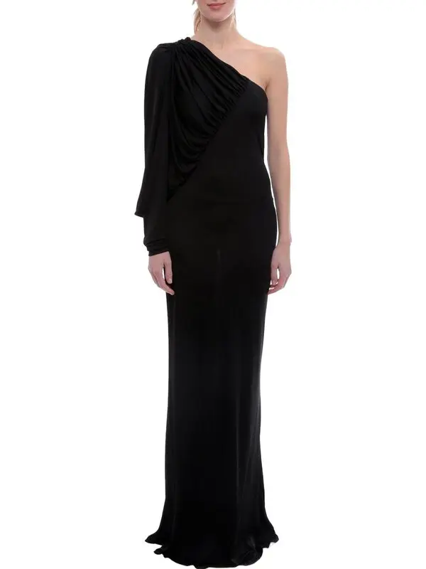 Saint Laurent One-shoulder Viscose Gown - Black