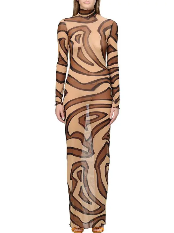 Emilio Pucci Printed Long Sleeve Maxi Dress - Brown