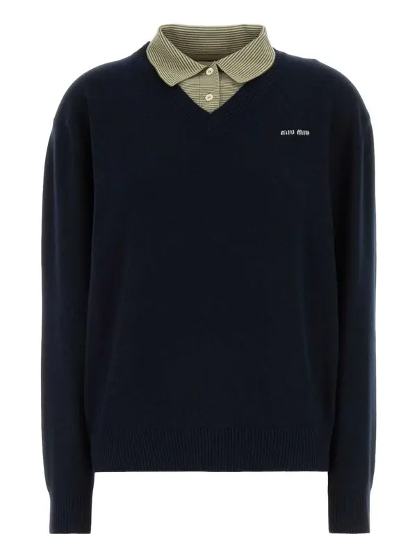 Miu Miu V-neck Knit Polo Shirt - Blue